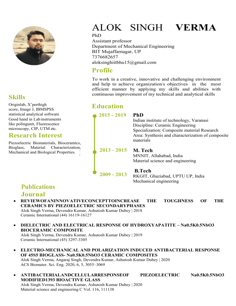 Alok Singh Verma Resume: Mechanical Engineering PhD