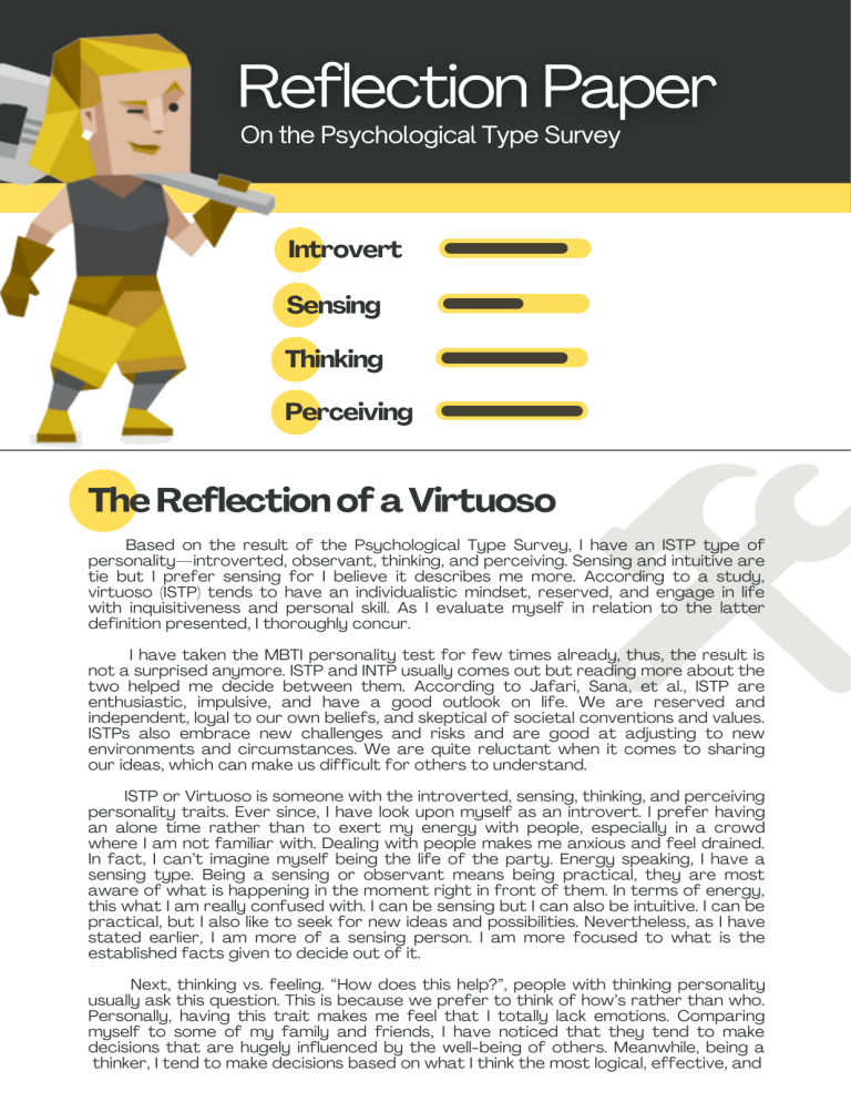 ISTP Personality Reflection Paper: MBTI Analysis