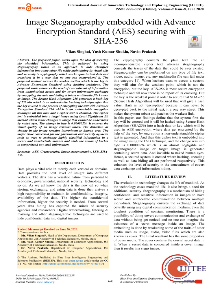 Image Steganography with AES and SHA-256