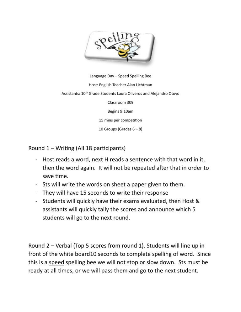 Speed Spelling Bee: Language Day Activity Plan