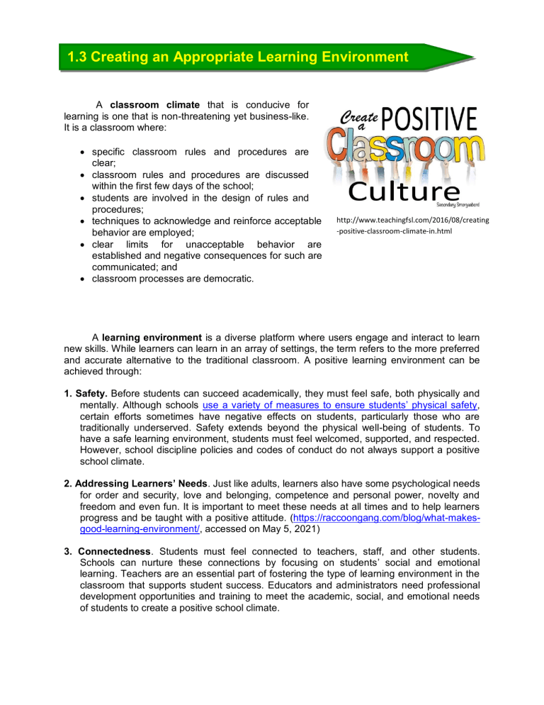 Creating a Positive Learning Environment