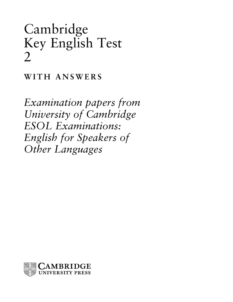 Cambridge KET 2 Exam Paper with Answers