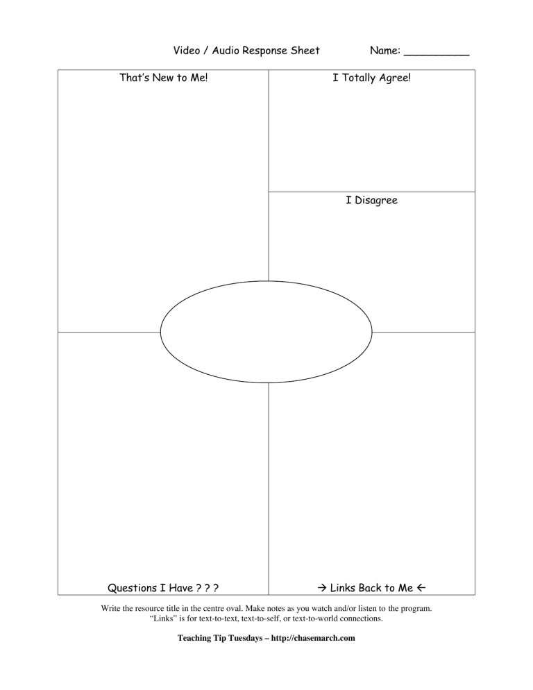 Video/Audio Response Worksheet