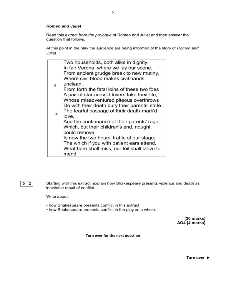 Romeo and Juliet Exam Paper: Conflict Analysis