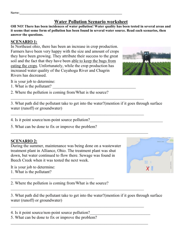 Water Pollution & Estuaries Worksheet
