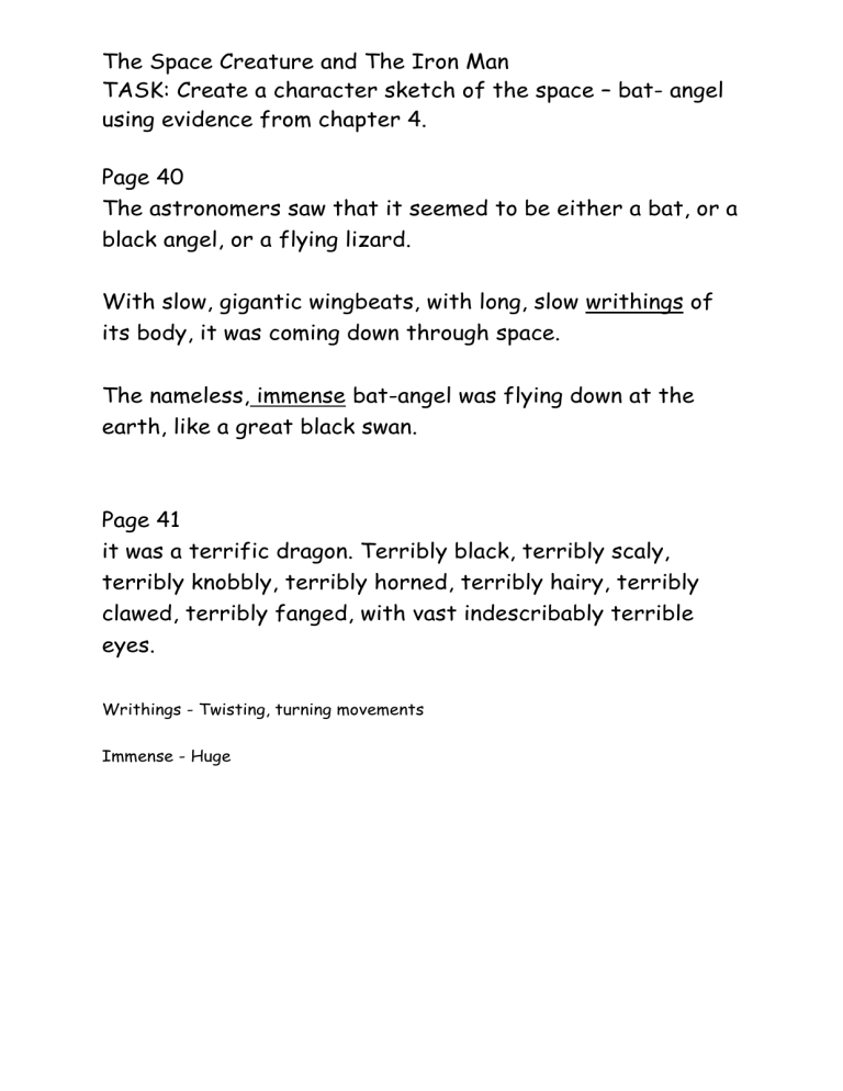 Space Creature Description: The Iron Man Excerpt