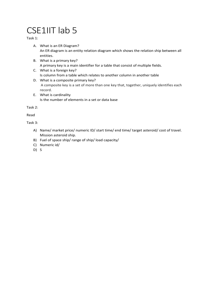 CSE1IIT Lab 5: Database Concepts & Mission Planning