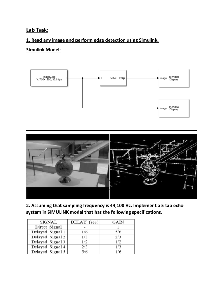 Simulink Image Edge Detection & Echo System Lab Task