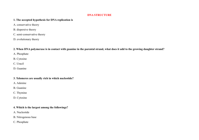 DNA Structure & Replication Exam Questions
