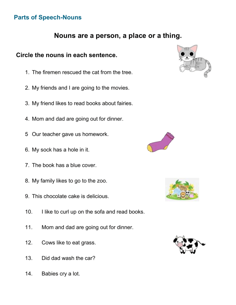 Parts of Speech Worksheet: Nouns, Adjectives, Verbs