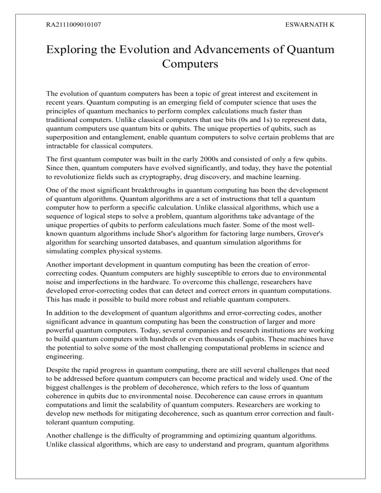 Quantum Computing Evolution & Advancements