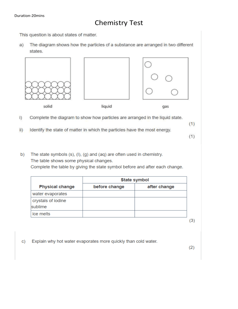 Chemistry Test: States of Matter