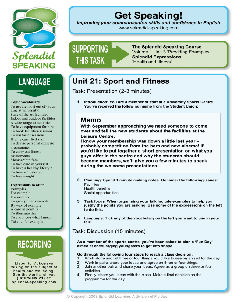 English Communication Skills: Sports & Fitness Coursebook