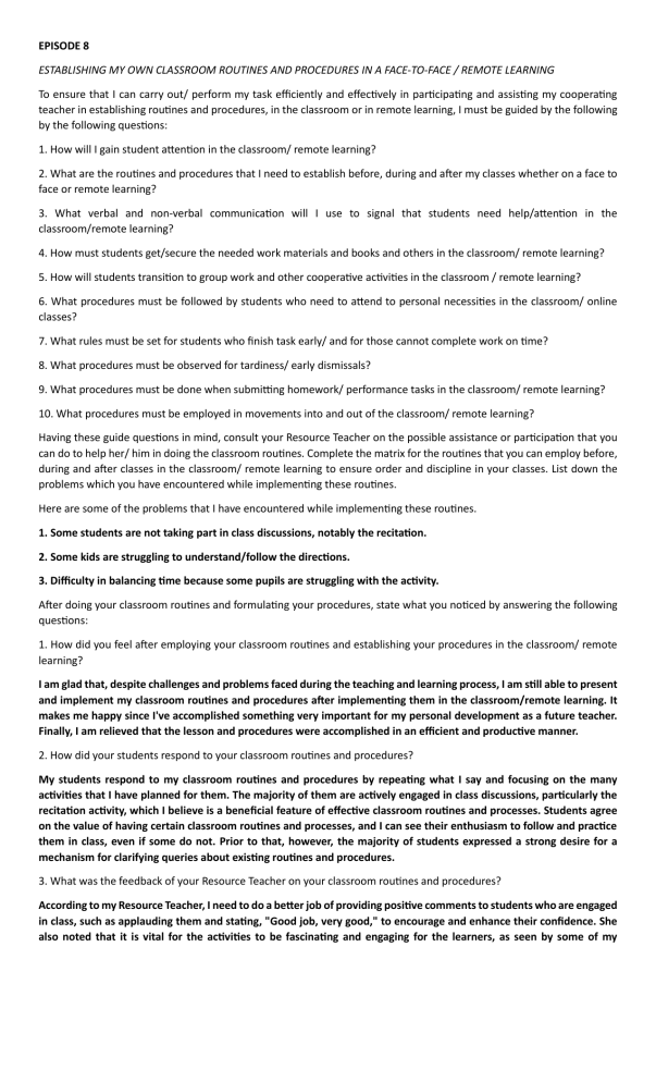 Classroom Routines & Procedures: Learning Episode