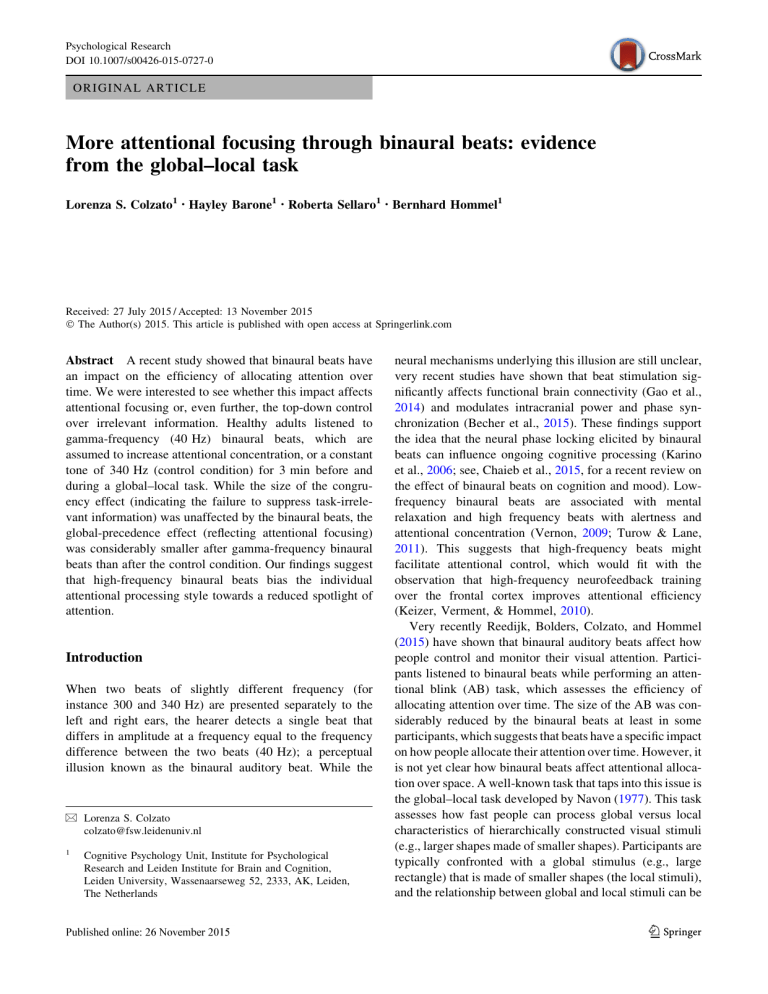 Binaural Beats & Attentional Focus: Global-Local Task Study