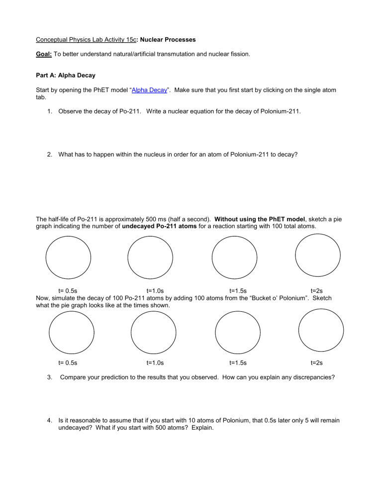 Nuclear Processes Lab Activity: Alpha, Beta Decay & Fission