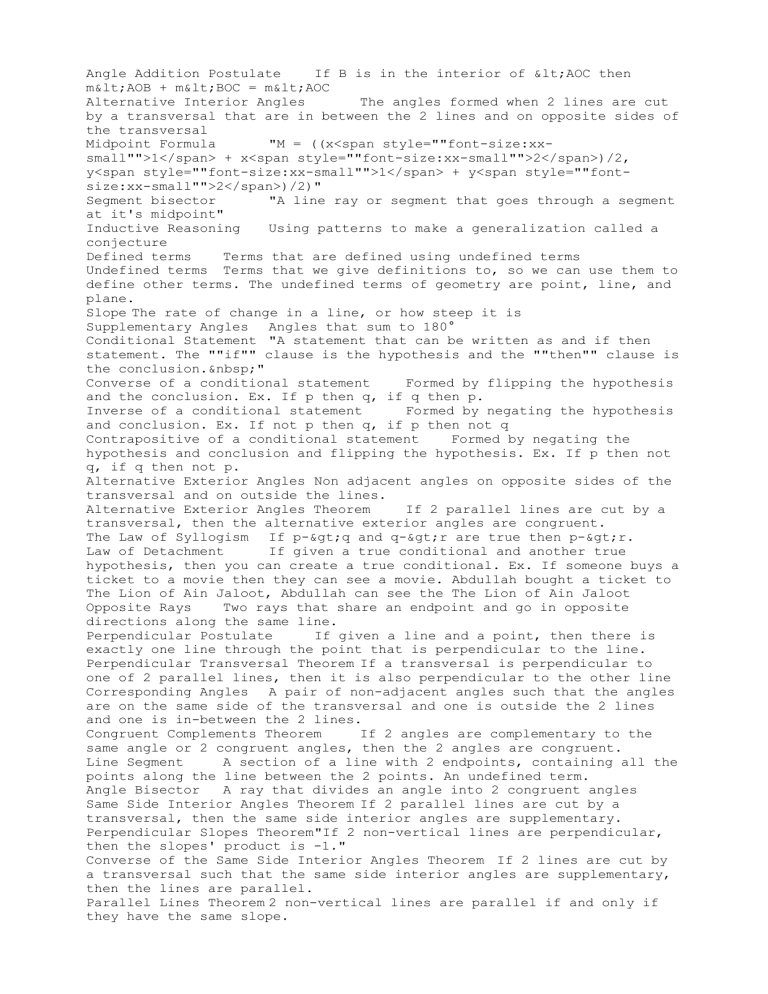 Geometry Definitions, Postulates, and Theorems