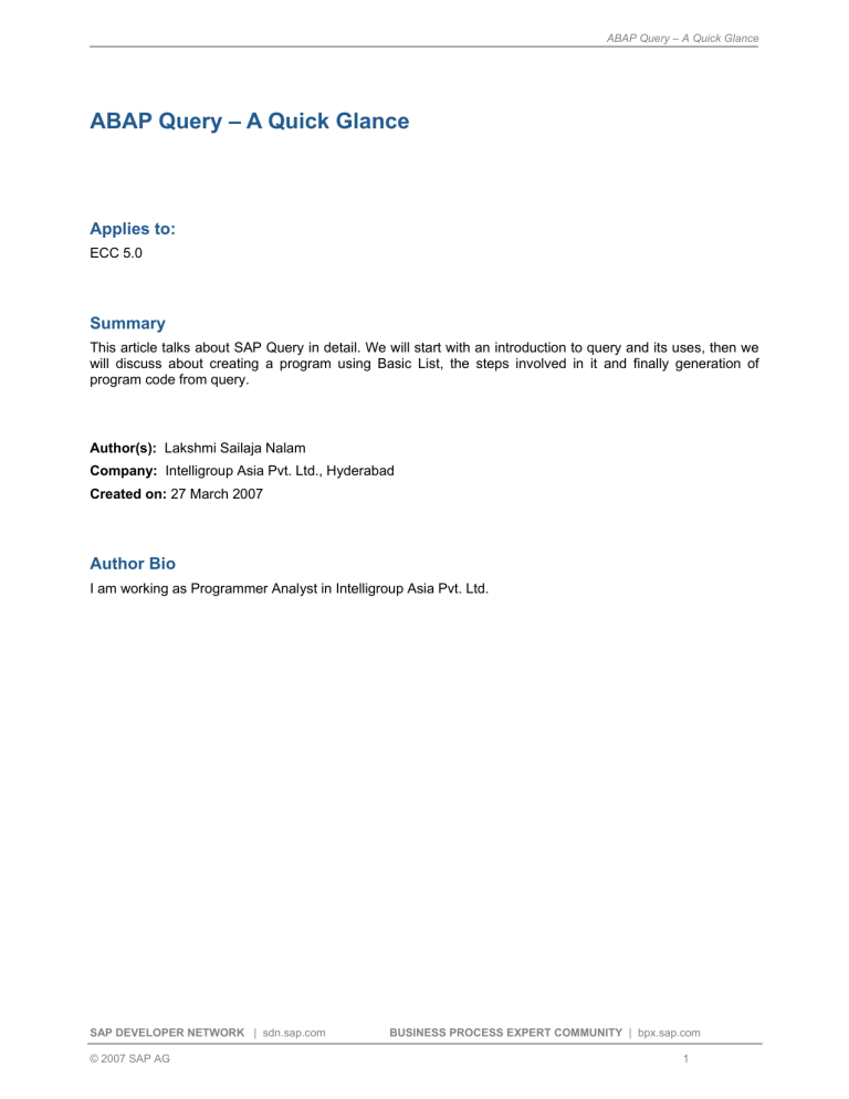 Abap Query Tutorial Create Sap Reports Without Coding