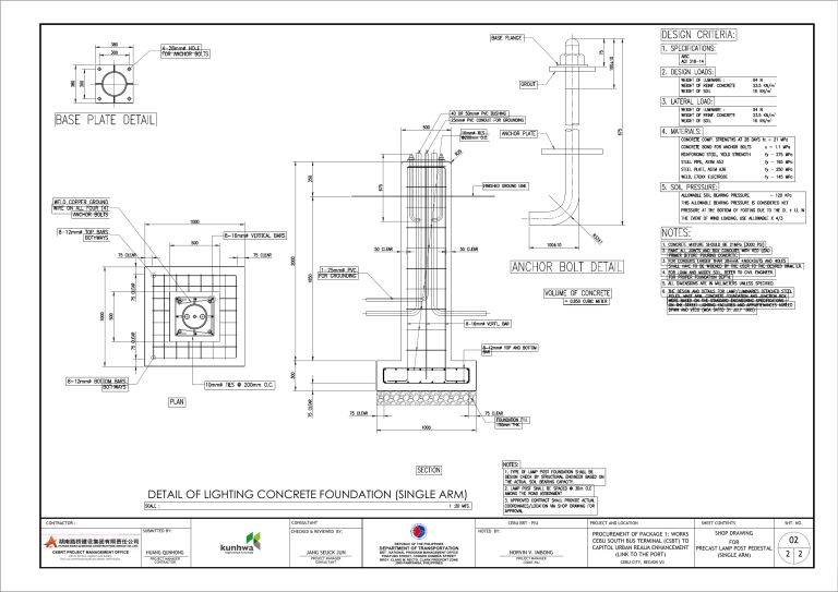 Precast Lamp Post Pedestal Shop Drawing