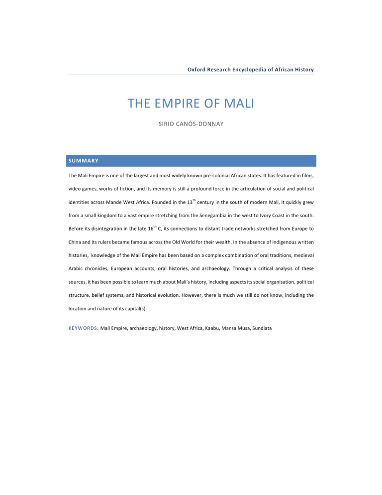 The Empire of Mali: History, Culture, and Political Organization