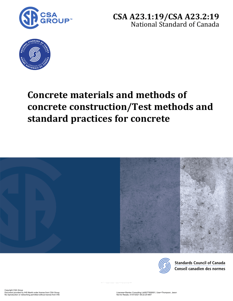 CSA Concrete Standard A23.1:19/A23.2:19