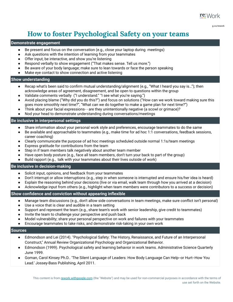 Foster Psychological Safety: Team Guide