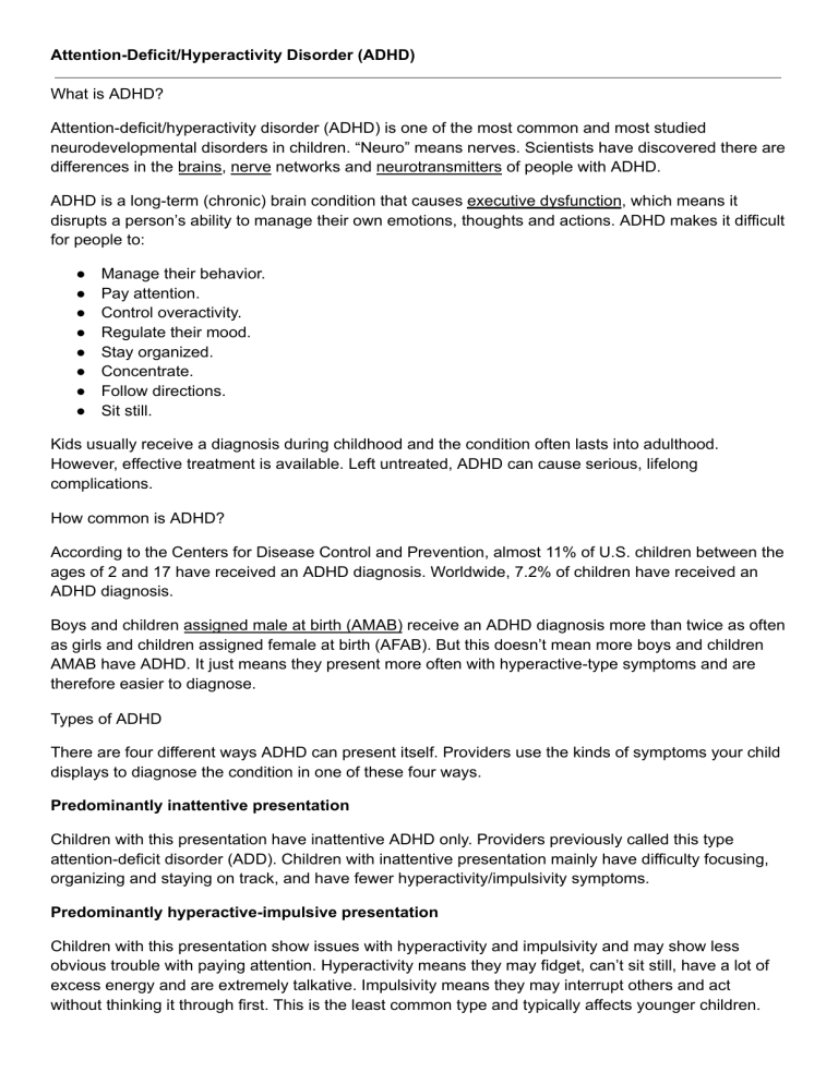 ADHD Overview: Symptoms, Causes, and Diagnosis