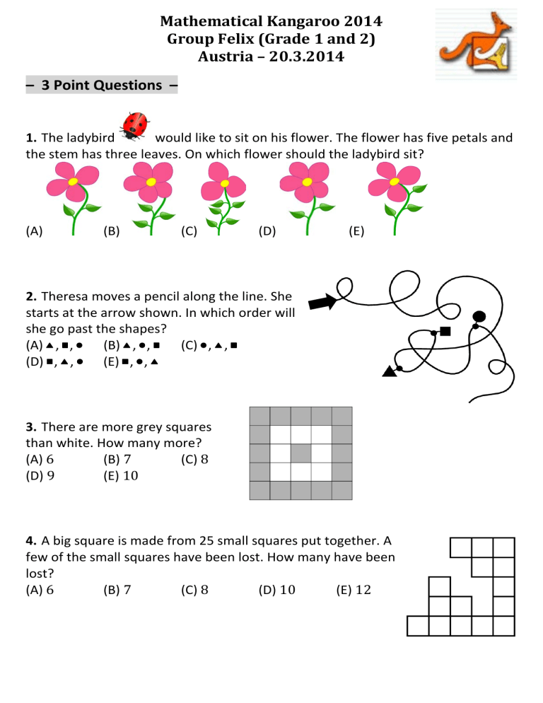 Math Kangaroo Test for Grades 1-2