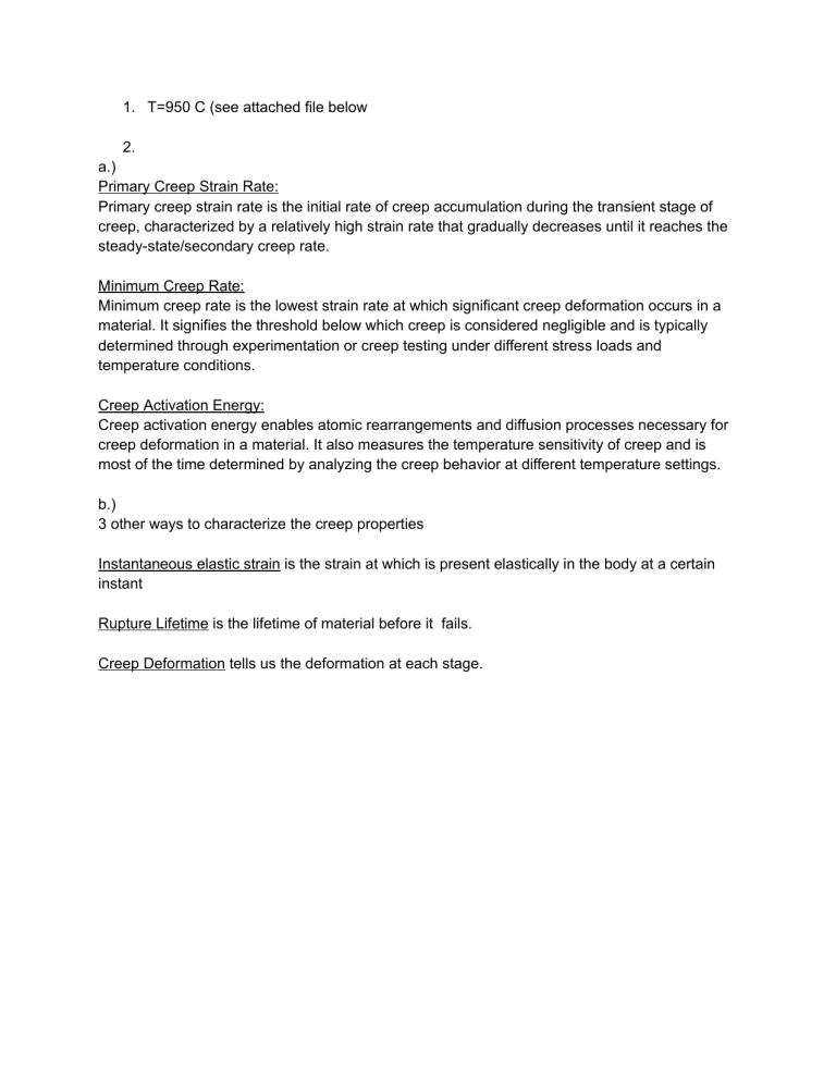 Creep Properties of Materials: Strain Rate, Activation Energy