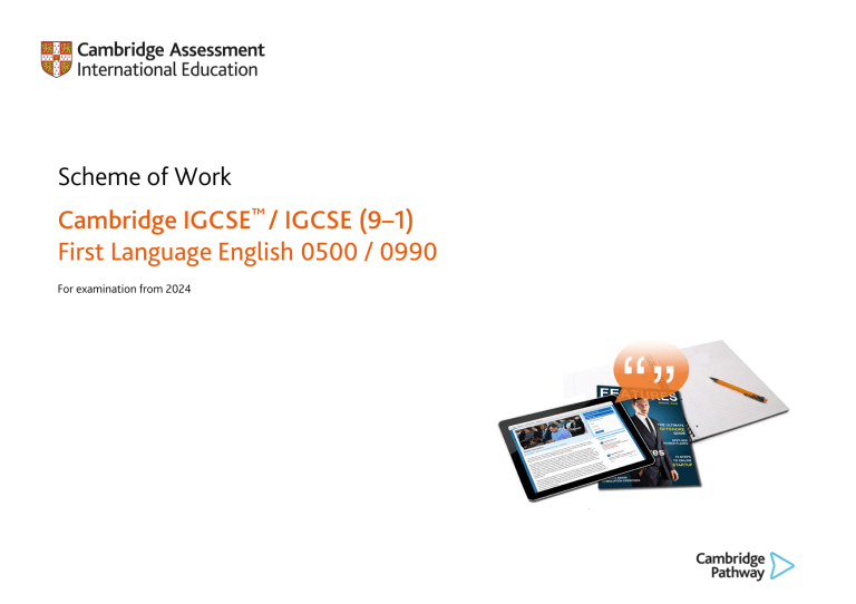 Cambridge IGCSE First Language English Scheme of Work
