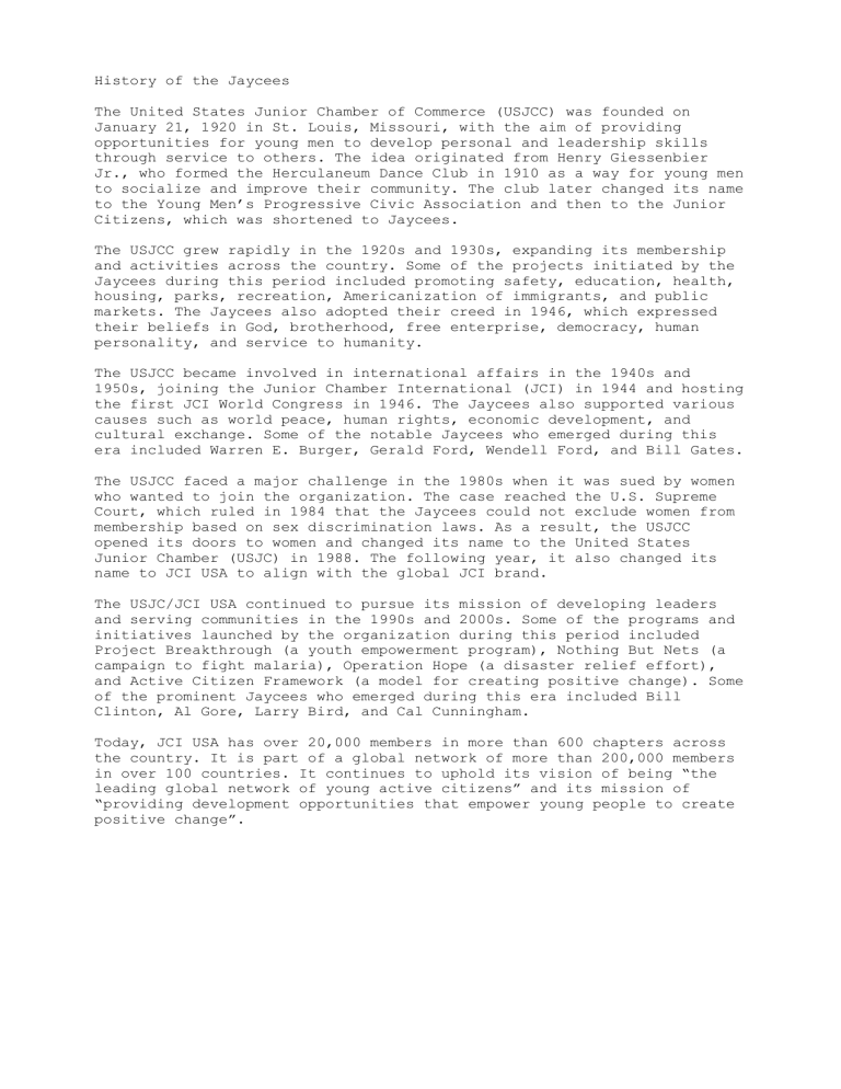 History of the Jaycees Organization