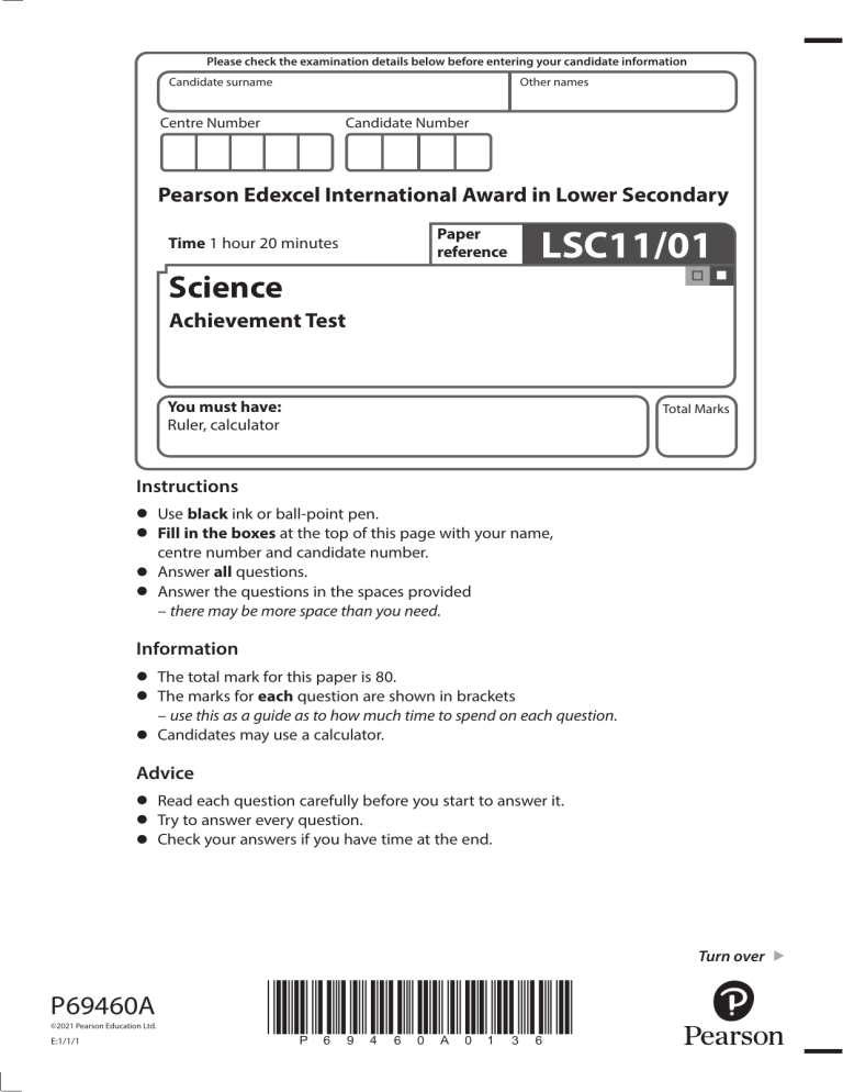 Science Achievement Test - Lower Secondary