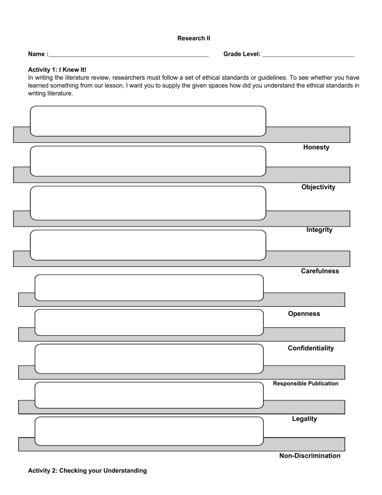 Research Ethics Worksheet