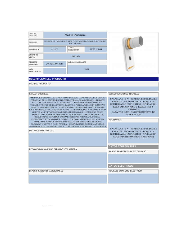 Ficha Técnica Medidor Pico Flujo Smart One