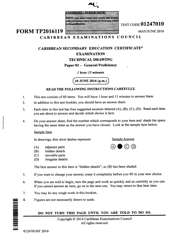 CSEC Technical Drawing Exam Paper 2016
