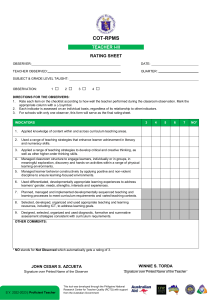 COT-RPMS Teacher Rating Sheet