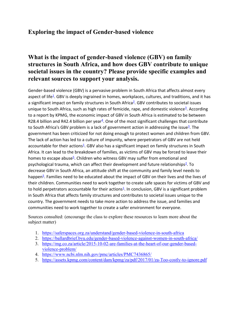 GBV Impact on Families in South Africa