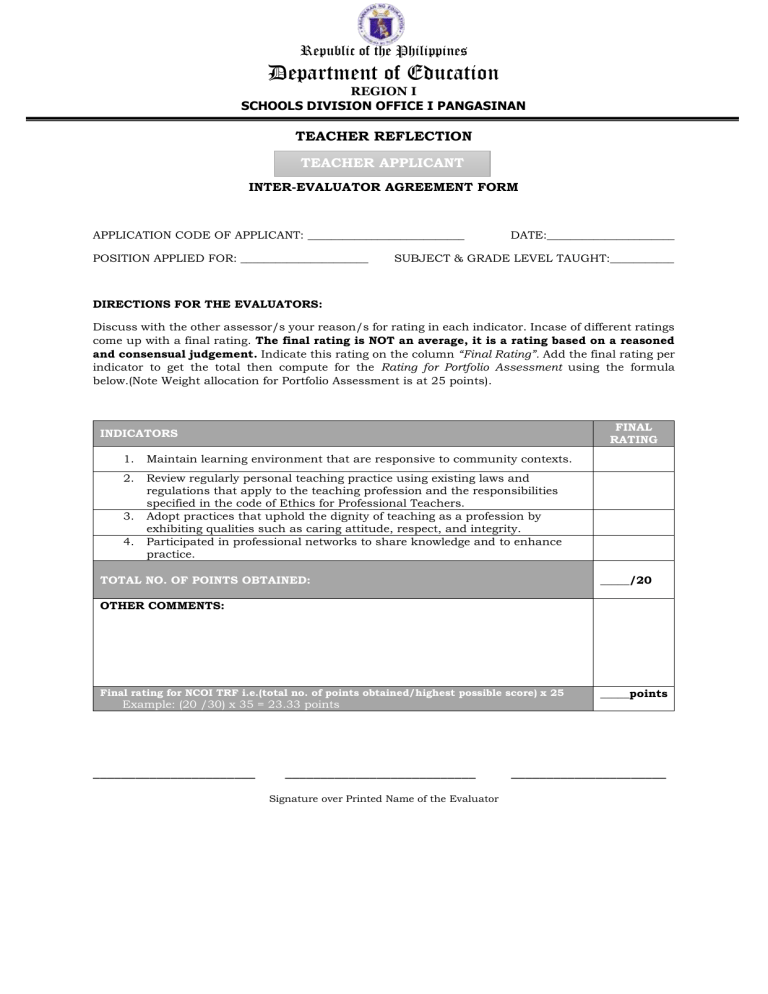 Teacher Evaluation Form - Philippines DepEd