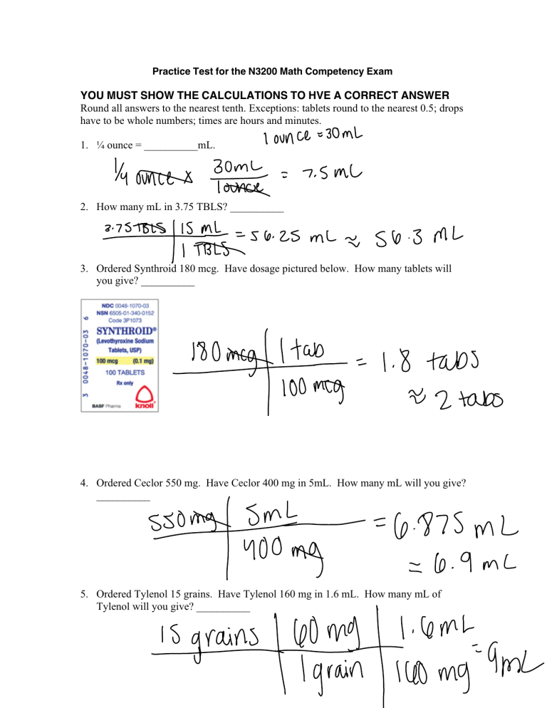 Pharmaceutical Calculations Practice Test