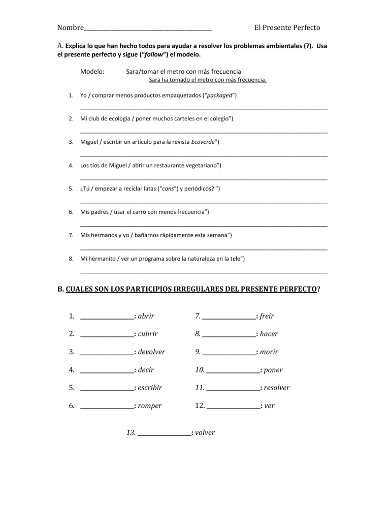 Ejercicios de Presente Perfecto en Español