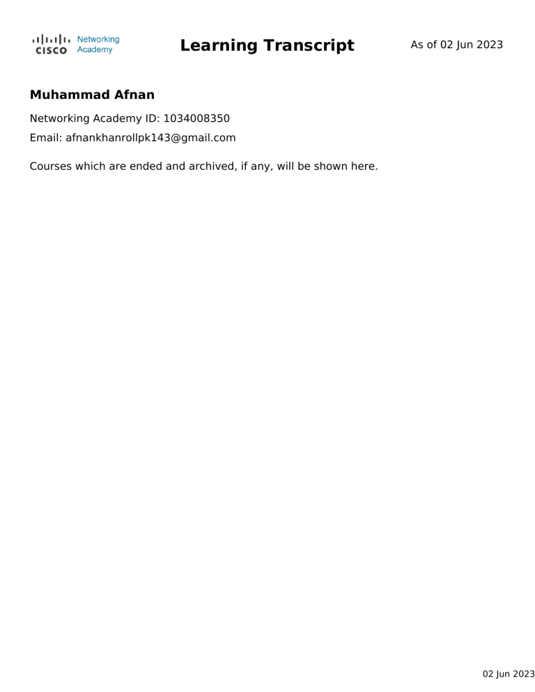 Muhammad Afnan Learning Transcript