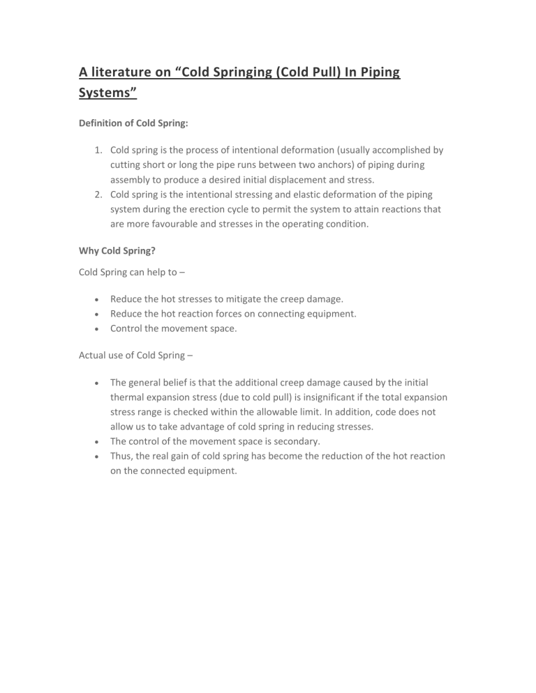 Cold Springing in Piping Systems