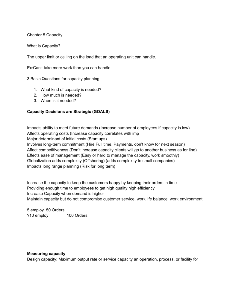 Capacity Planning Lecture Notes