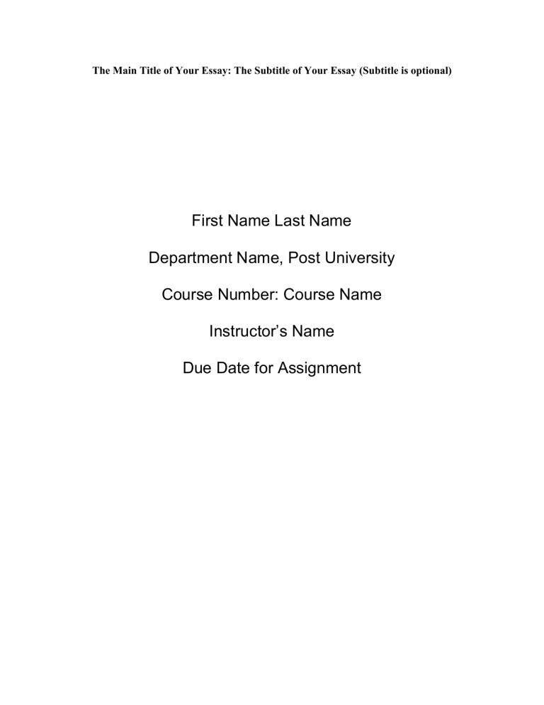 Essay Cover Page Template