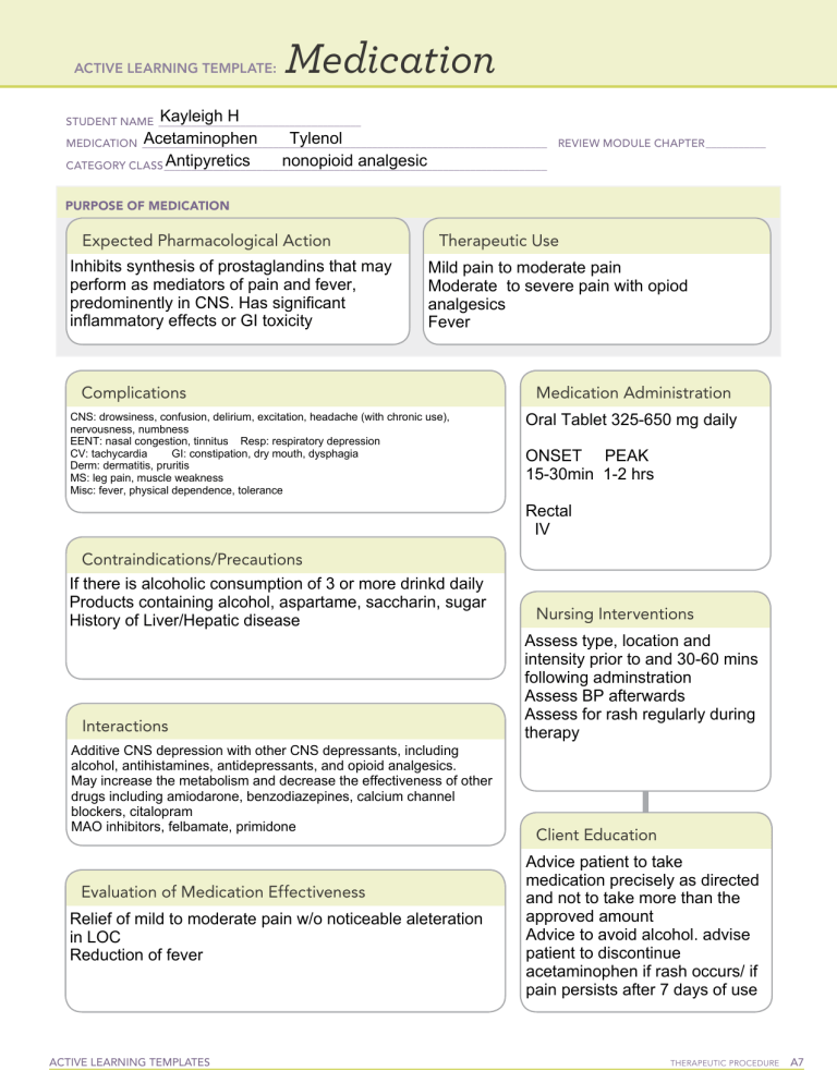 Acetaminophen (Tylenol) Active Learning Template
