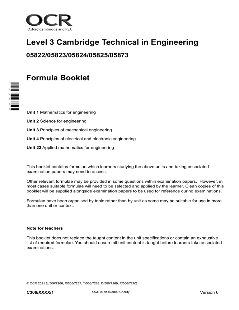 Engineering Formula Booklet: Cambridge Technical Level 3