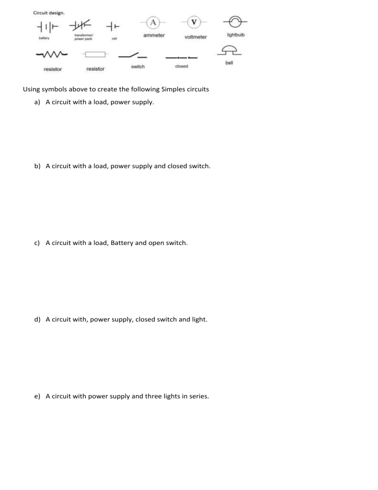 Simple Electrical Circuits Worksheet