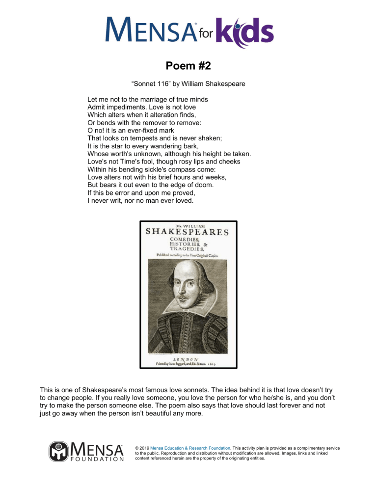 Shakespeare Sonnet 116 Activity Plan