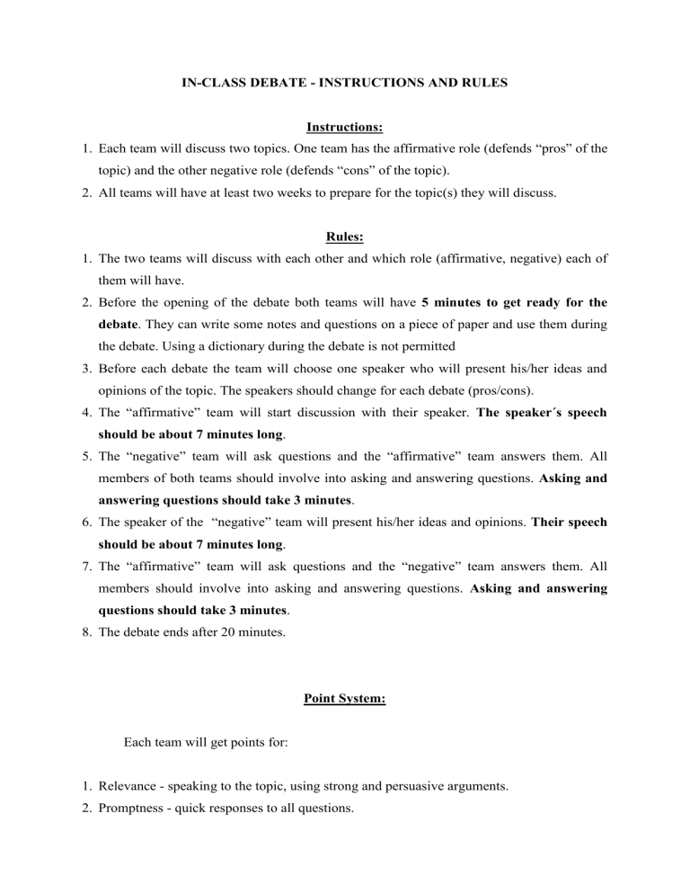 In-Class Debate Instructions & Rules