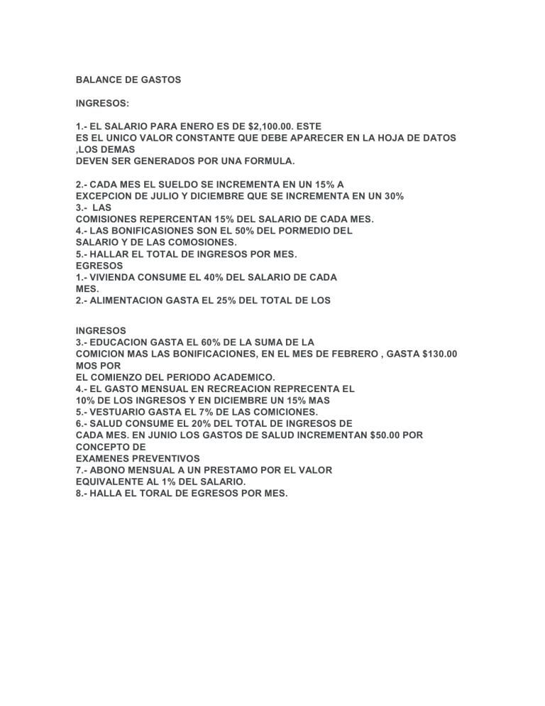 Balance de Gastos Mensual: Ingresos y Egresos